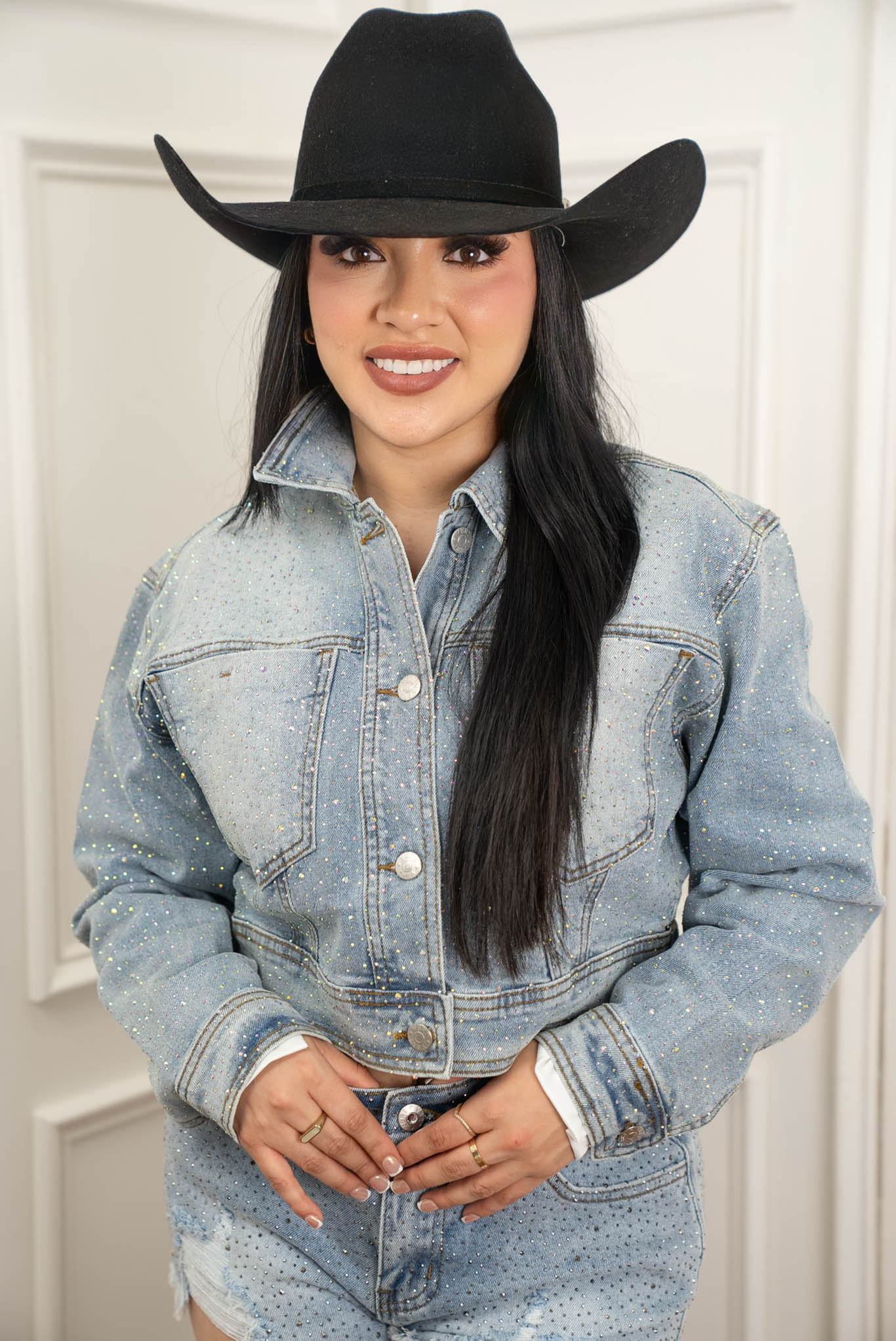 Rhinestone Embedded Cropped Jean Jacket JJ – Rock'Em